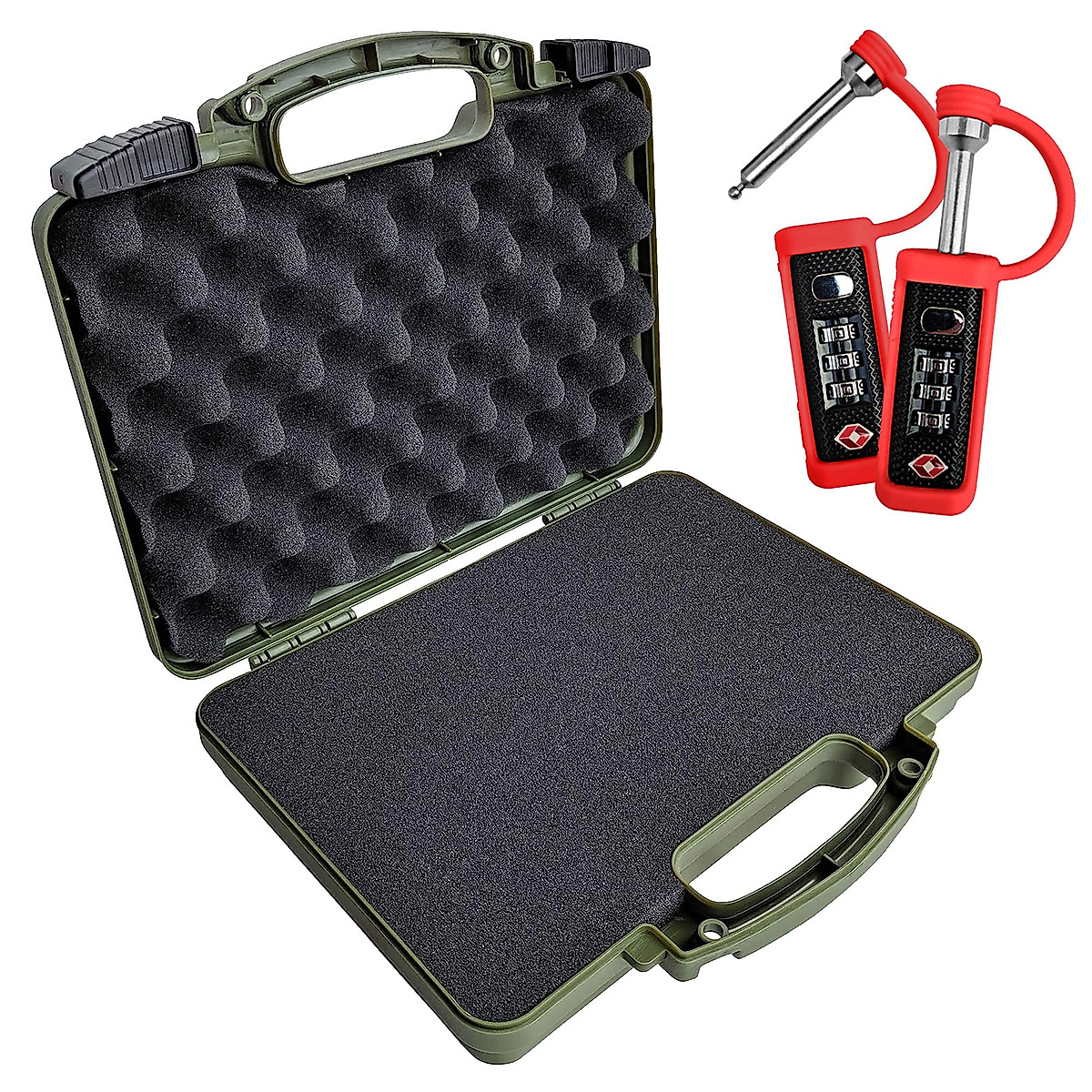 9mm TSA Approved Hard Lockable Gun Case for Pistol Revolver and Handgun | 12.3” inches x 10.5” Airline Compliant Locking & TSA Approved Protective Rubber Sleeve & Cut-Resistant MonoShaft Tactical Gun