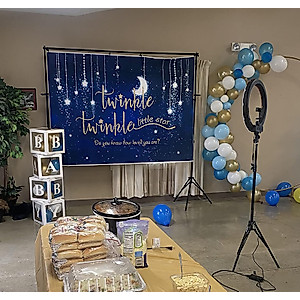 Mehofoto Twinkle Twinkle Little Star Backdrop Shinning Star and Moon Navy Blue Galaxy Sky Little Star Baby Shower Background 7x5ft Glitter Little Star Birthday Baby Shower Decoration Supplies