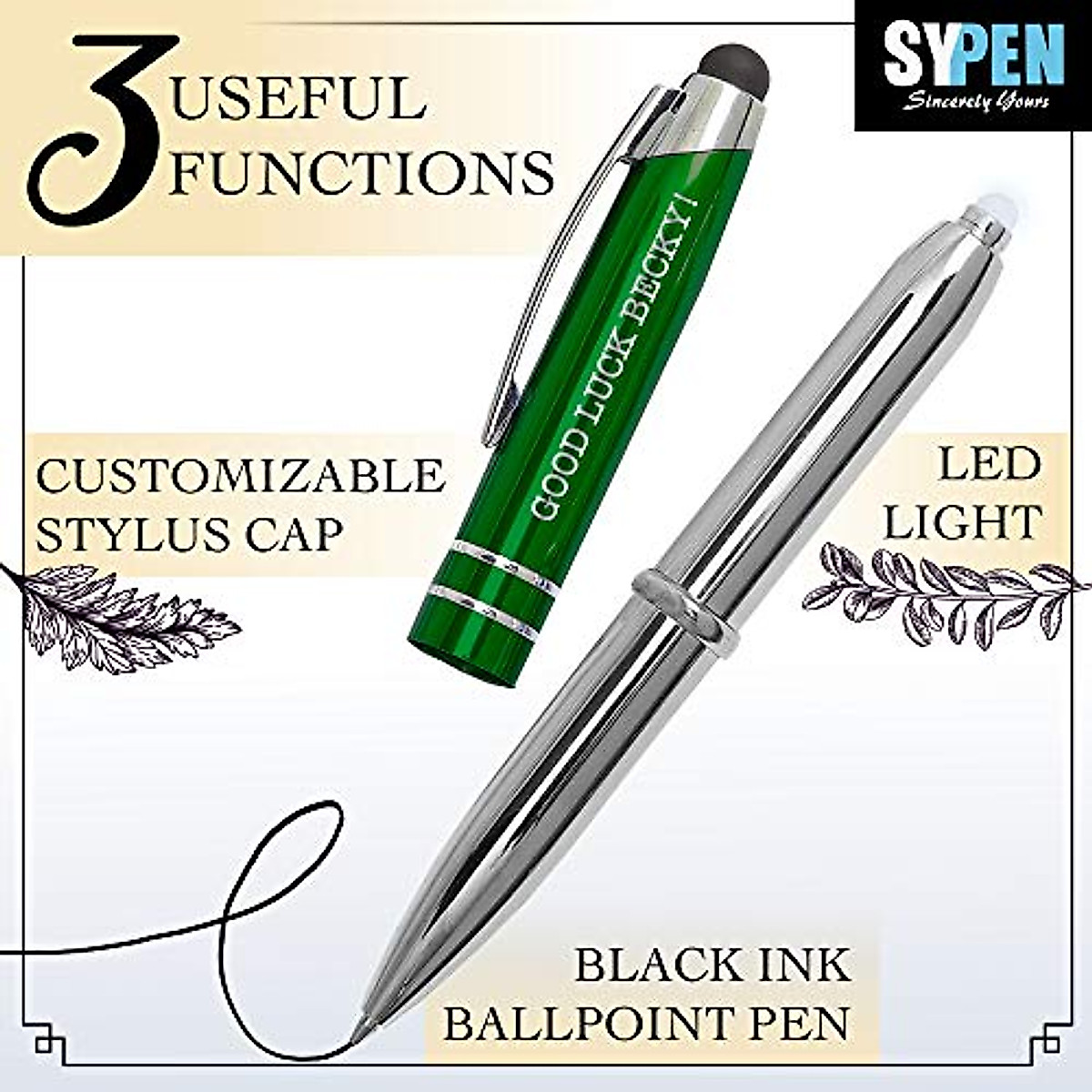 Personalized Pen, 3-in-1 Ballpoint Pen, Touch Screen Pen Stylus, & Flashlight- Customized for Men, Women, Adult Party Favors - Customizable with Personalized Text, Names, or Logo, Pink