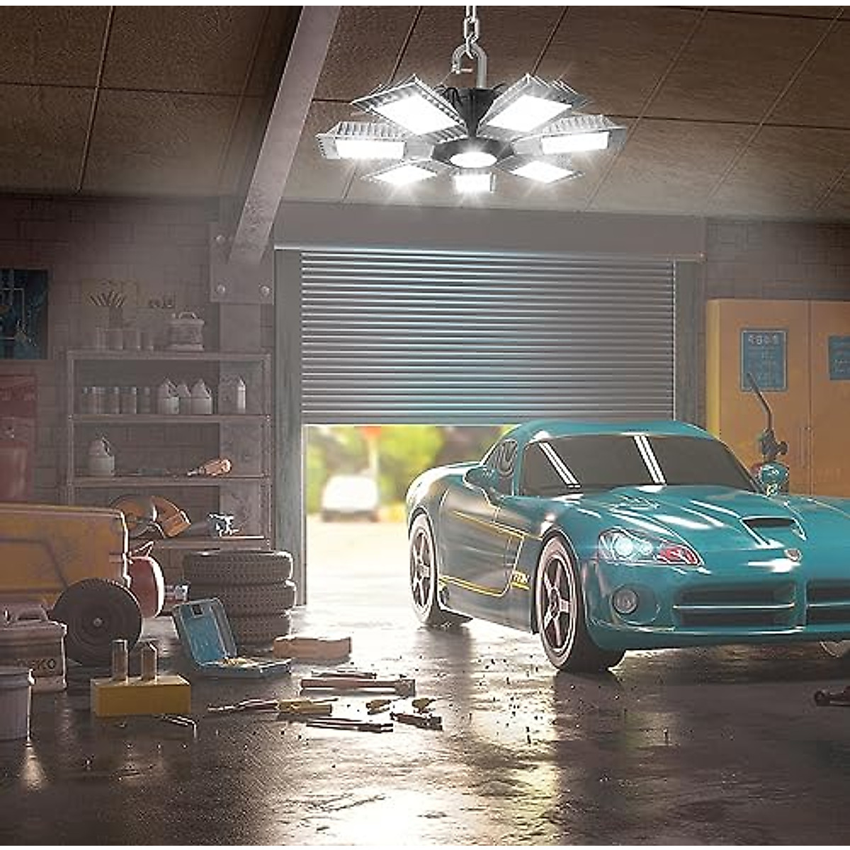 300W LED shop light, 6500K, 1000W Eq- Ultra-Bright high Bay for workshop, 30000lm Plug-in with Hanging Hook, Safety Rope - Ideal for Garage, Warehouse, Residential Barn, Factory, Workshop Lighting