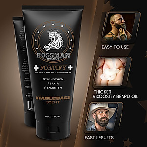 Bossman Fortify Intense Conditioner - Moisturize Replenish and Protect your beard - Thicker Formula - Natural Ingredients - Made in USA (Stagecoach Scent)
