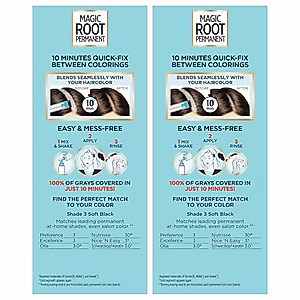 L'Oreal Paris Magic Root Rescue 10 Minute Root Hair Coloring Kit, Permanent Hair Color with Quick Precision Applicator, 100 percent Gray Coverage, 3 Soft Black, 2 count