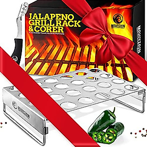 MOUNTAIN GRILLERS Jalapeno Popper Holder for Grill with Corer - Large 24 Hole Pepper Rack and Tray with Core Tool - Perfect Popper Griller & Cooker - Dishwasher & Oven Safe Pepper Corer Tool
