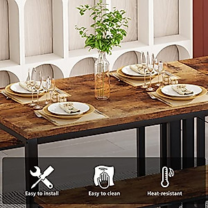 Hooseng Dining Table Set with Two Benches, Kitchen Table and Chairs for 4-6 Persons, 47in Space-Saving Bench Style Dining Table Set Furniture w/Heavy Duty Sturdy Metal, Easy Assemble, Rustic Brown