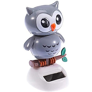 Solar Powered Toy Owl Dancing Toy Animal Shaking Head Car Ornament Dashboard Decoration Auto Accessories - Grey