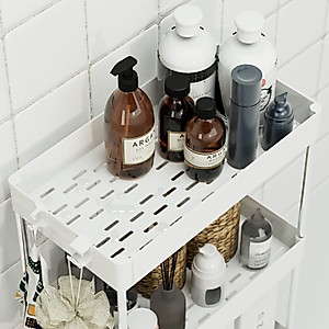 OTK Storage Cart 3 Tier Mobile Shelving Unit Organizer, Utility Rolling Shelf Cart with Wheels for Bathroom Kitchen Bedroom Office Laundry Narrow Places, White