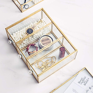 Antique Beauty Display Jewelry Case Holder Clear Glass 3 Drawers Palette Organizer, Cosmetic Storage, Makeup Container 3 Cube Holder/Beauty Dresser Vanity Cabinet Decorative Keepsake Box