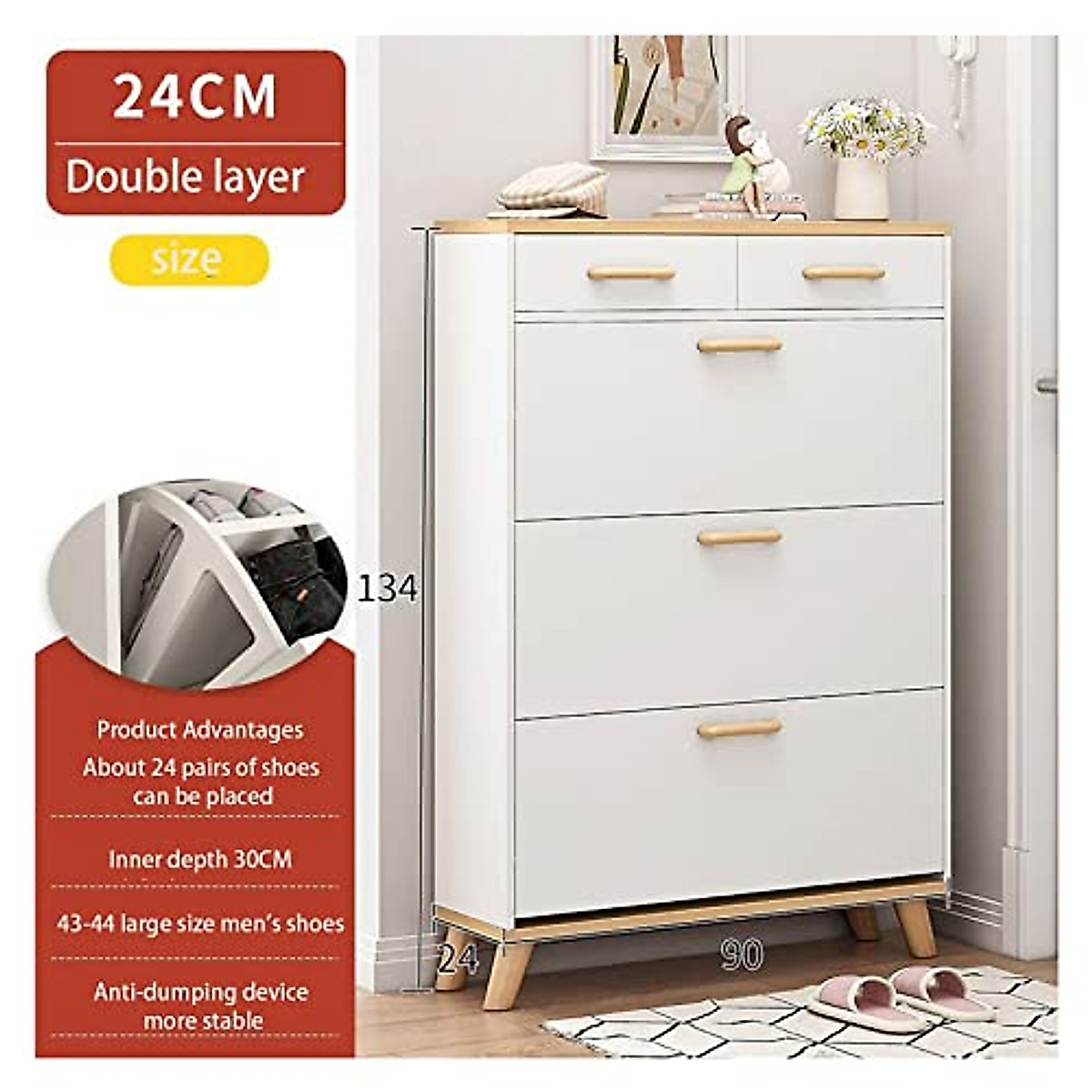 KIZQYN Shoe Storage Cupboard Flip-Flop Shoe Cabinet Ultra-Thin Home into The Doorway Multi-Functional Simple Storage Multi-Layer Shoe Rack Shoes Storage Cabine (Size : 90x24x134cm)