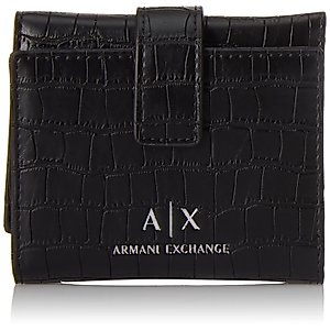 A|X Armani Exchange Women's Crocodile Pu Leather Mini Wallet, Black, OS