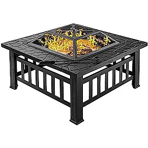 Garden Fire Pit Portable Grill Barbecue Rack Outdoor Fire Pits Table Top Fire Pit Wood Burning Stove, Square Backyard Fire Pit with Lid for Backyard Patio with Cover BBQ Cooking for Backyard