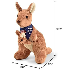 BOHS Plush Kangaroo with Australia Scarf and Removable Joey - Cuddly Soft Stuffed Mom and Baby Animals Toy- 11 Inches