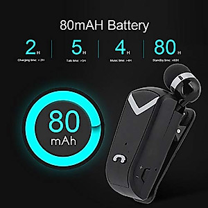 Zerone Fineblue Wireless Bluetooth Headset, in-Ear Retractable Business Noise Cancelling Lavalier Earphone with Mic Suitable for Business/Workout/Driving