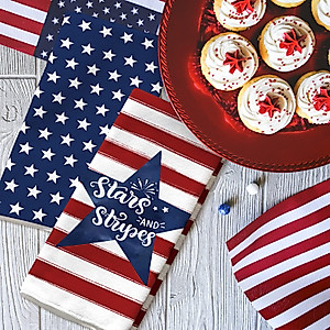 AnyDesign 4th of July Kitchen Dish Towel 18 x 28 In Independence Day American Flag Stars Stripe Dishcloth Red Blue White Cloth Tea Towel Decorative Hand Towel for Bathroom Kitchen Cooking Baking, 2Pcs