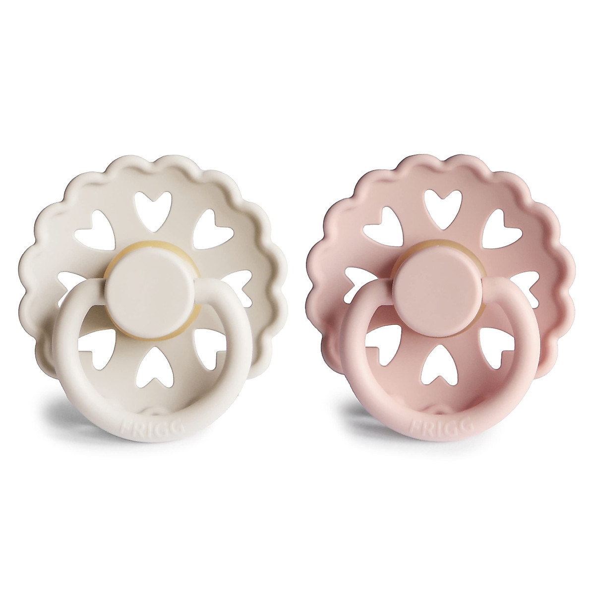 FRIGG Andersen Fairytale Natural Rubber Baby Pacifier | Made in Denmark | BPA-Free (Cream/Blush, 0-6 Months)