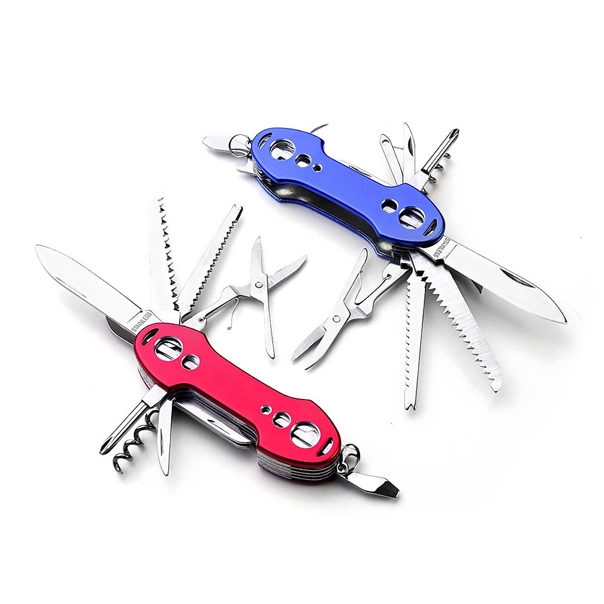 COMEBO 2 PCS Pack Stainless Steel Swiss Style Army Pocket Knife Multitools 12-in-1 Multi Function with Opener Screwdrivers Saw Scissors