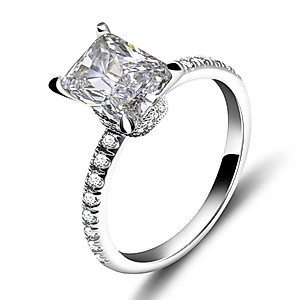 Jolics Radiant Cut 7x9mm 3ct Simulated Diamond White Gold Plated 925 Sterling Silver Engagement Ring size 5-10 (6)