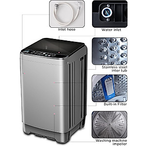 KRIB BLING Full-Automatic Washing Machine 25 lbs Portable Washer 10 Wash Program & 8 Water Level with LED Display，Drain Pump, Ideal for Apartments, RV, Camping, Grey