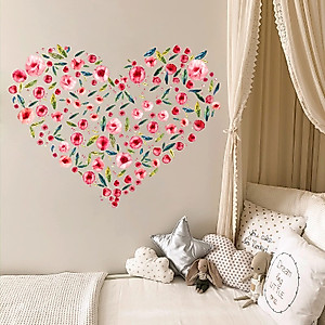 Lemoncuter Peony Flower Wall Decals, Pink Floral Wall Decals Flower Wall Stickers Peel and Stick, Large Rose Flower Wall Decal for Walls Girls Bedroom Kids Living Room Nursery Classroom Decoration