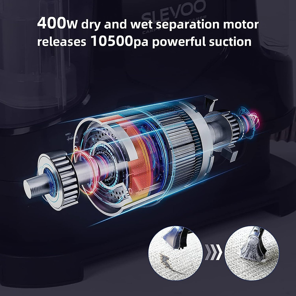 Slevoo Carpet Cleaner Machine 10.5Kpa Strong Suction, 400W Powerful Motor, Portable Upholstery Cleaner with Spot & Stain Remover for Pet Accident, Rugs, Carpet and Upholstery, Black