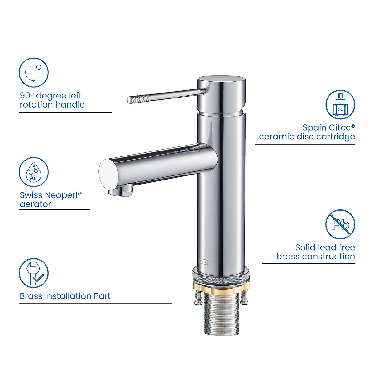 KIBI KBF1010 Solid Brass Single Handle Single Hole Circular X Faucet for Bathroom Sink with Pop Up Drain | High Arc Faucet Spout | Chrome Finish | Corrosion and Rust Resistant