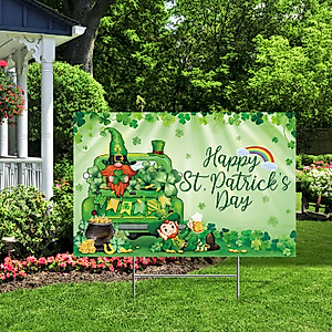 St. Patrick's Day Yard Sign Happy Saint Patty's Day Lawn Decorations 24.8 x 16 Inch Irish Leprechaun Shamrock Yard Sign Leprechaun Sat in the Irish Green Truck Outdoor Decor with Metal H stake