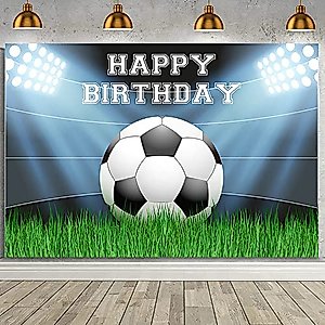 AIBIIN Soccer Birthday Party Backdrop Soccer Field Photo Background Soccer Party Decorations Backdrop for Men Football Field Green Grass Photography Background for Boys Kids Cake Table Vinyl 7x5ft