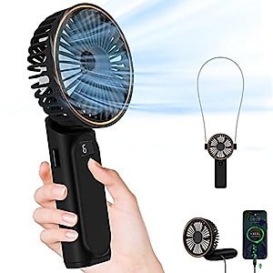 TUNISE Portable Handheld Fan, Portable Fan Rechargeable, 4000mAh, 180° Adjustable, 6 Speed Wind, Display Electricity in Real Time, USB Rechargeable Foldable Fan, Quiet Personal Fan with Power Bank