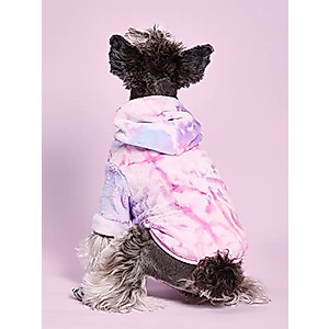 GORGLITTER Plush Dog Coat Tie Dye Puppy Hoodie Cat Flannel Zipper Warm Shirt Pet Clothes Purple Large