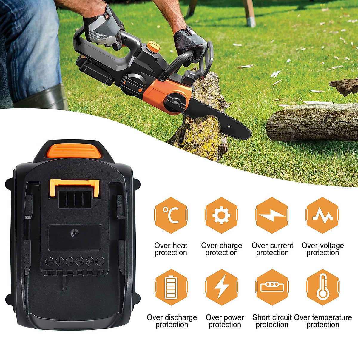 CHAUNVEN 3.0Ah Replacement for Worx 20V Battery and Charger Kit Compatible with Worx 20 Volt Cordless Power Tools