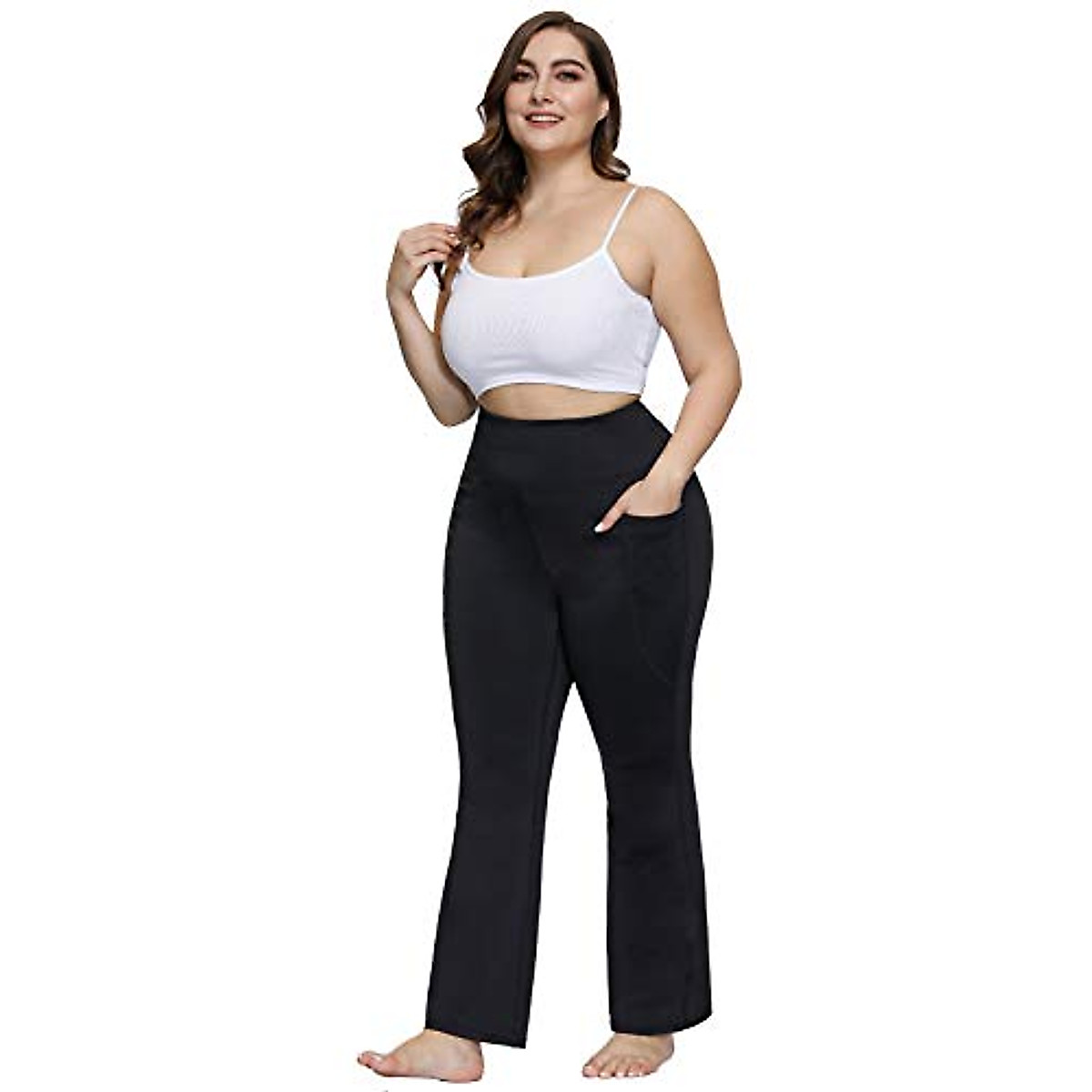 Hanna Nikole Women's Plus Size Bootcut Yoga Pants with Pockets High Waist Tummy Control 24W Black