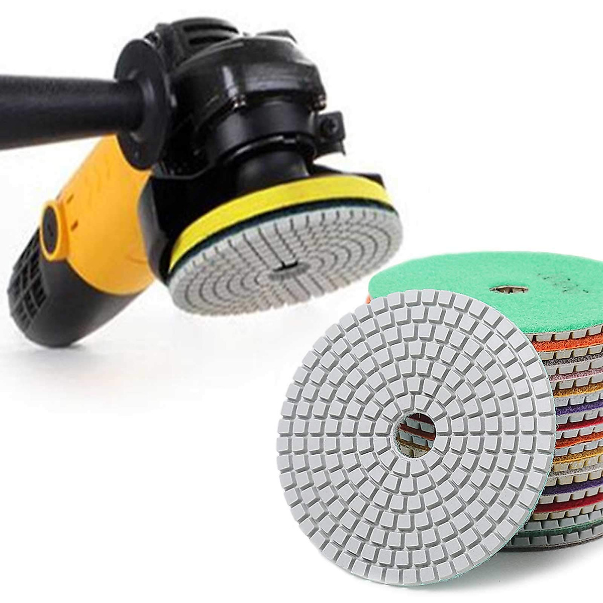 KEEYWOLT 10Pcs 4 Inch Diamond Polishing Pads Including Aluminum Backing Pad Set for Angle Grinder Buffer Wet/Dry Polishing Stone Granite Marble Concrete Tile…