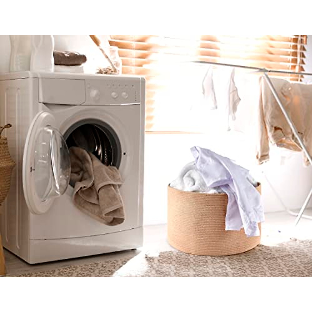 CuddleHaus | Modern Boho Basket | Living Room Blanket Storage Holder | Nursery Laundry Baskets | Baby and Kids Room Toy Organization | Woven Cotton Rope Bathroom Towel Basket | 20" x 13"