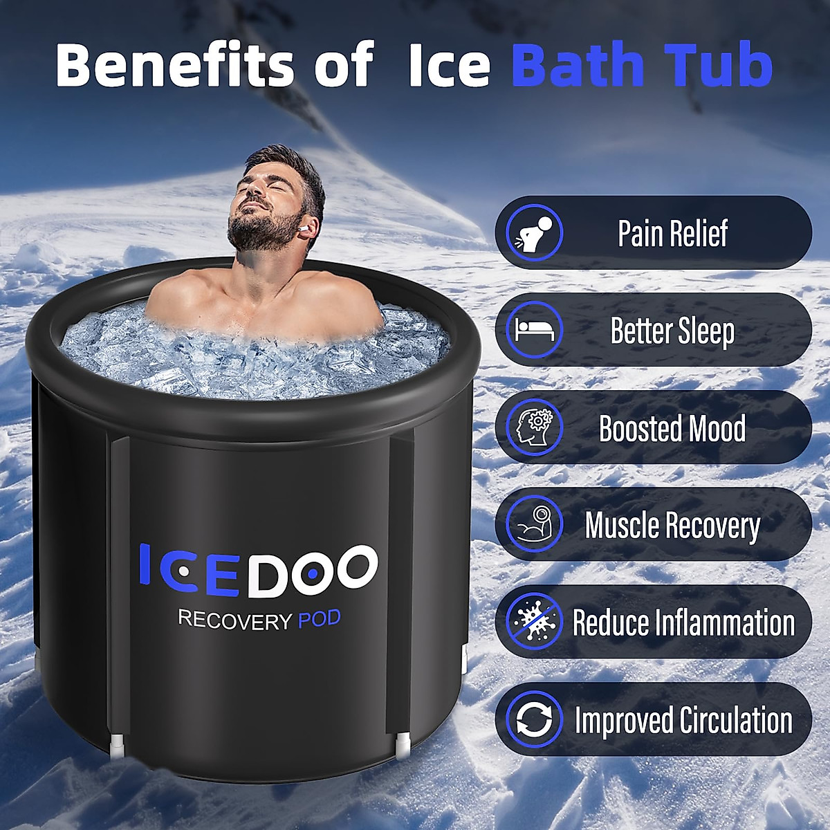 Ice Bath Tub for Athletes, 116 Gallon Portable Bathtub Adult with Cover, Cold Plunge Tub,Ice Pod Cold Plunge,Outdoor Inflatable Hot Tub Bathtub at Home for Cold Water Recovery