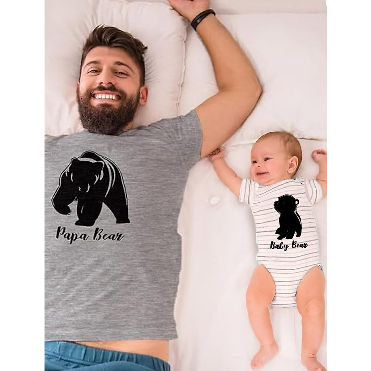 Tstars Papa & Baby Bear Dad and Son Daughter Matching Shirts Fathers Day New Dads Gift Father and Infant Shirt Set Dad Gray Large/Baby gray/white 12M (6-12M)