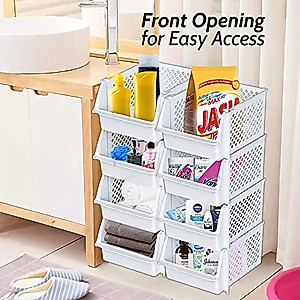 Skywin Plastic Stackable Storage Bins for Pantry - Stackable Bins For Organizing Food, Kitchen, and Bathroom Essentials (White)