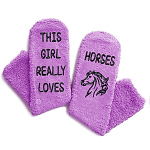HAPPYPOP Fuzzy Horse Socks Women Funny Horse Socks Girls, Novelty Horse Riding Gifts Horse Gifts Girls Equestrian Gifts
