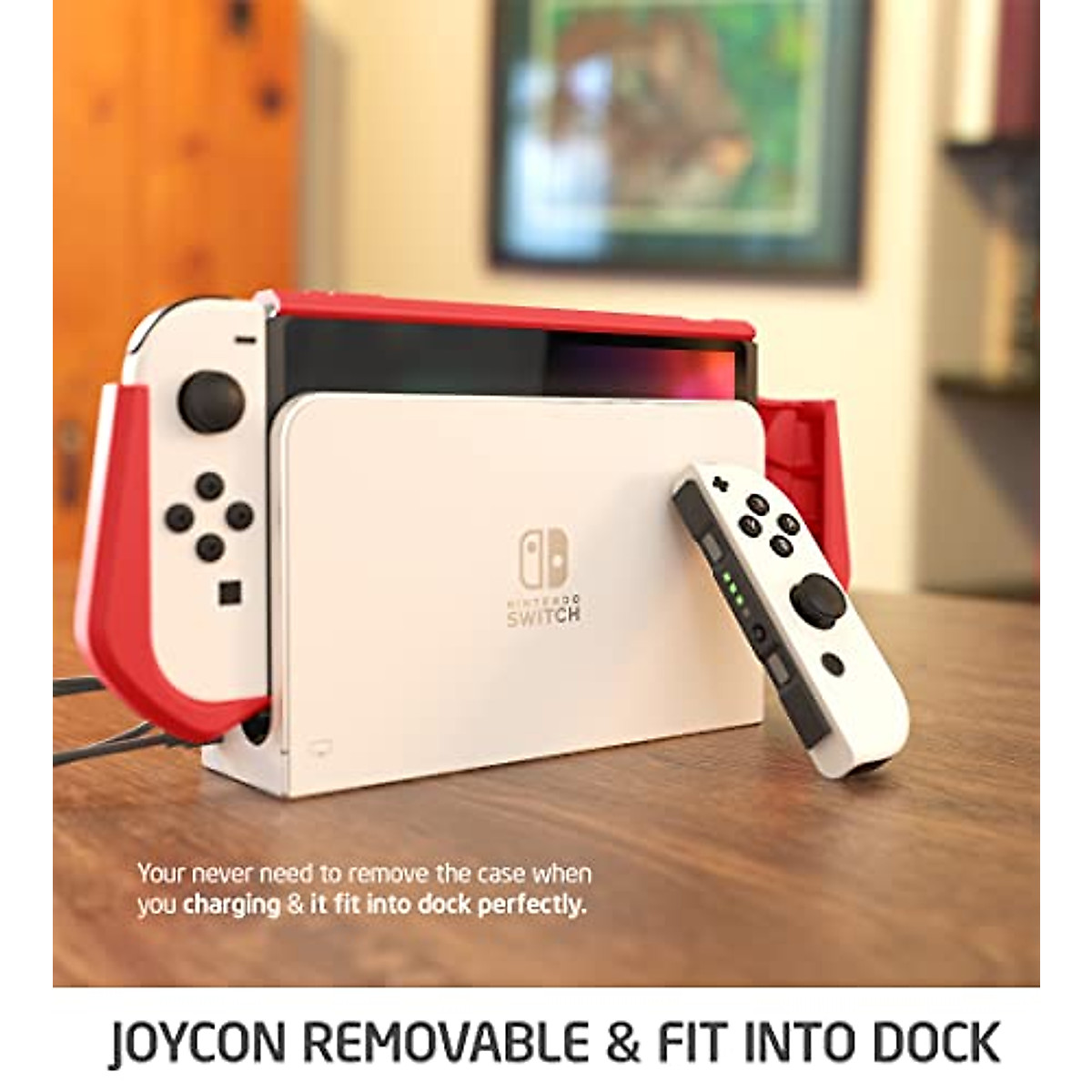 Mumba Dockable Case for Nintendo Switch OLED 2021, [Blade Series] TPU Grip Protective Cover Accessories Compatible with Nintendo Switch OLED and Joy-Con Controller (Red)
