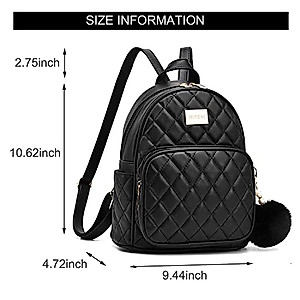LCFUN Small Backpack Purse for Women Teen Girls Lightweight Travel Shoulder Bag Leather Mini Backpacks Cute Pom Bookbag Black