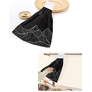 Ldtrchee Mountains Scenery Hand Towel with Hanging Loop, Sun Black White Line Abstract Art Hanging Tie Towels Set 2 Pcs, Kitchen Absorbent Towel for Bathroom Tea Bar Laundry