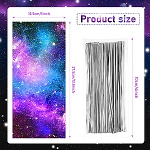 100 Pieces Outer Space Party Bags Plastic Galaxy Theme Bags Goodie Favor Bags Party Candy Bags with 100 Silver Twist Ties for Birthday Baby Shower Supplies