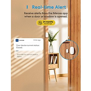 meross Smart WiFi Door & Window Sensor Kit, Support Apple HomeKit, Alexa, Google, SmartThings for Burglar Alert, 328ft Range, Home Automation, Security & Kid Safety, 2.4GHz WiFi, Meross Hub Included