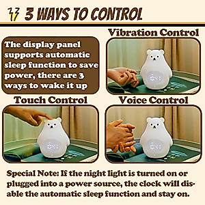 JROSING Bear Night Light, Cute Kids Alarm Clock, Soft BPA-Free Silicone Portable Nursery Lamp, Children USB Rechargeable Nightlight for Girls Boys Toddler Birthday Gifts Bedroom Room Decor
