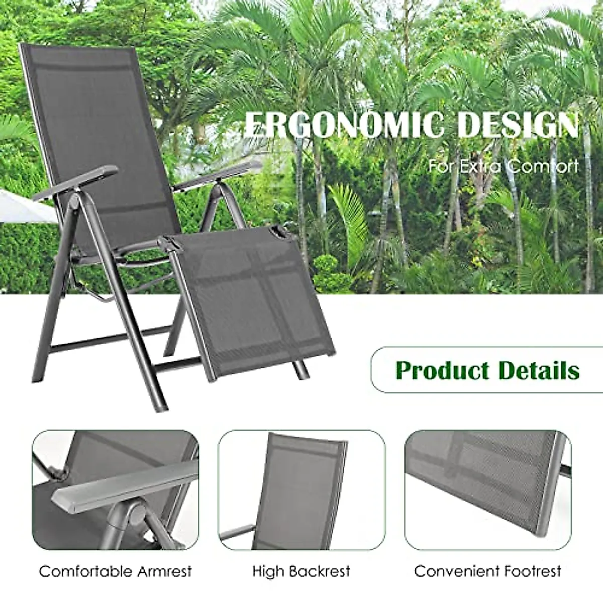Tangkula Outdoor Folding Lounge Chair, Patio Reclining Chair W/7 Adjustable Backrest & Footrest Positions, Portable Chaise Lounge Chair w/Aluminum Frame for Poolside, Balcony, Backyard, Garden