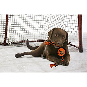 Pets First Dog Rubber Toy Tough Rubber with Heavy-Duty Dog Rope Tug Toy. NHL Anaheim Ducks Puck Toy for Dogs & Cats. Play Hockey with Your Pet with This Licensed Dog Puck Rubber Cool Toy!