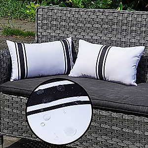 ONWAY Outdoor Pillow Covers 12X20 Waterproof Set of 2 Lumbar Throw Cushion Cover White and Black Striped Outdoor Pillows for Patio Furniture