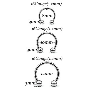 Vsnnsns 16G G23 Titanium Septum Rings Nose Rings Hoop Horseshoe Rings Septum Piercing Jewelry Helix Daith Cartilage Tragus Earrings Lip Eyebrow Rings Piercing Jewelry for Women Men 8mm 10mm 12mm 6pcs