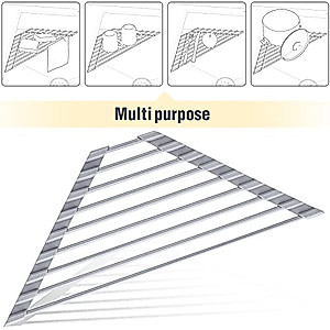 Triangle Roll-Up Dish Drying Rack - Small Foldable Silicone Coated for Sink Corner, Stainless Steel Over Sink Organizer, Drainer Caddy and Space Saver for Multipurpose Kitchen Storage (Gray)