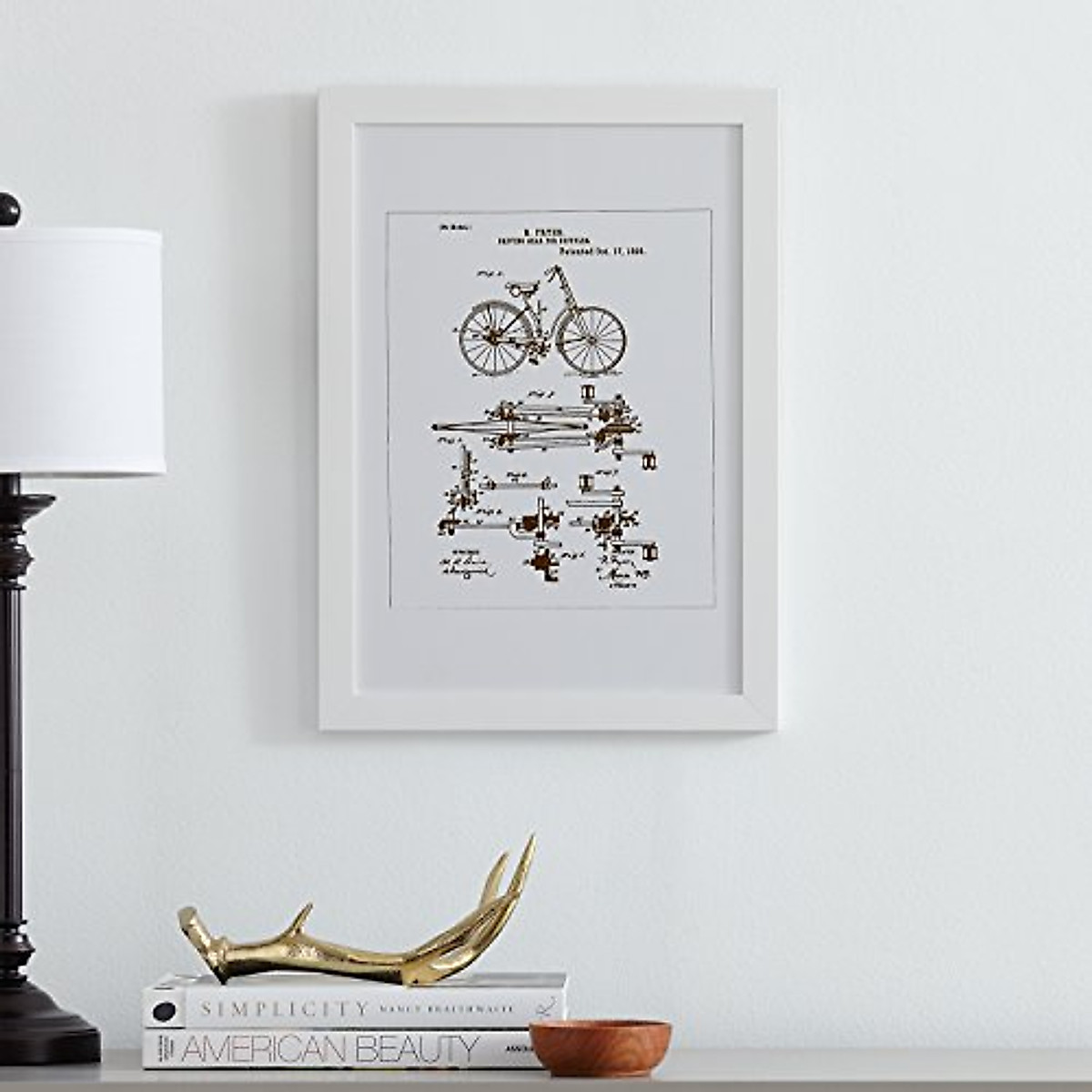 Amazon Brand – Rivet Black and White Vintage Bike Print in White Frame, 15" x 21"