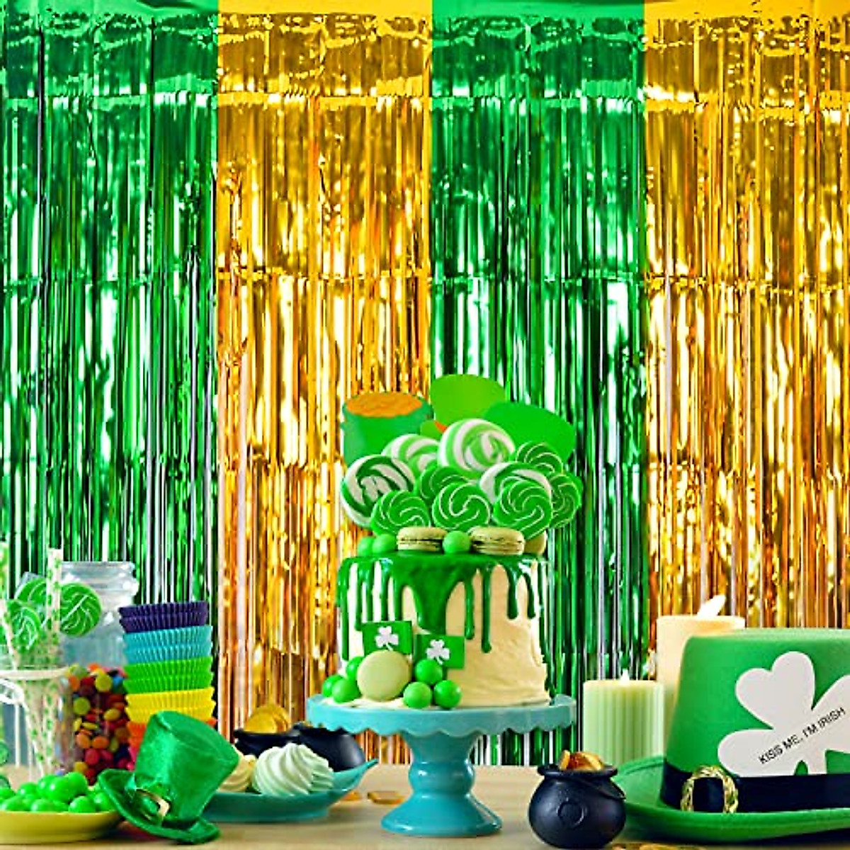 LYUBASA 3 Pack St. Patrick's Day Foil Fringe Curtains St Patricks Day Party Decorations 3.3x6.6 ft Irish Green Gold Streamer Photo Booth Prop Backdrop Decor Indoor Outdoor Party Supplies for Birthday