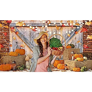 YYNXSY Fall Thanksgiving Backdrop Autumn Pumpkin Harvest Barn Background Hay Maple Leaves Baby Shower Banner Supplies Photo Booth Prop 7X5FT YY-2515